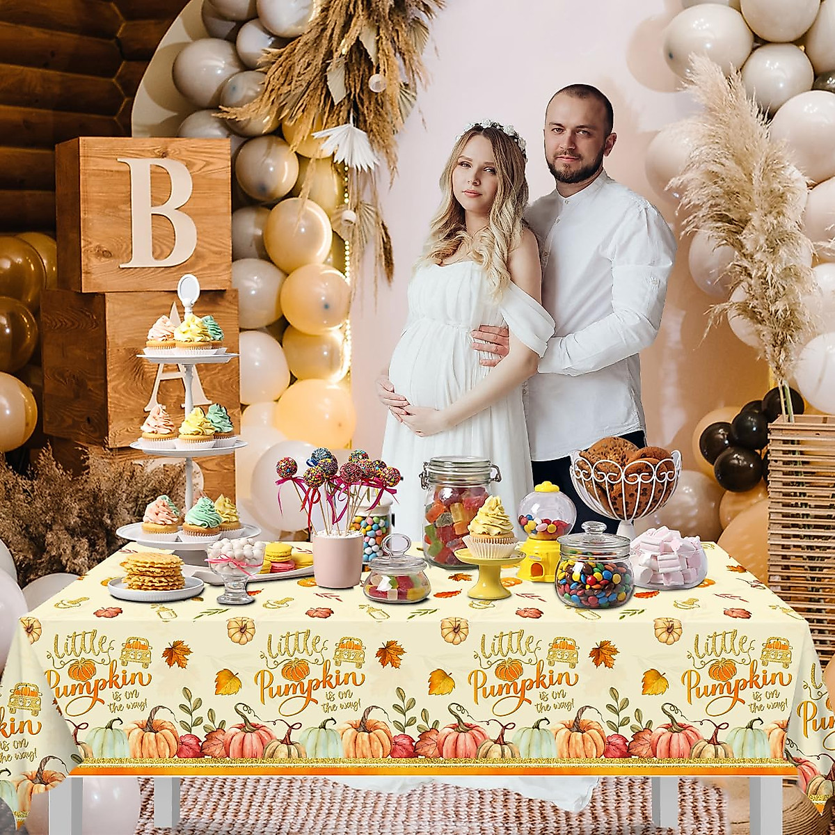 Little Pumpkin Baby Shower Decorations 3Pcs Little Pumpkin is On The Way Tablecloths Fall Theme Disposable Plastic Rectangle Table Covers for Autumn Thanksgiving Boy Girl Baby Shower Party Supplies