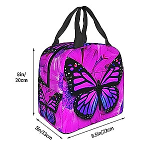 QIUWIOV Purple Butterfly Lunch Bag Insulated Reusable Lunch Box Thermal Tote Bag Container Cooler Bag for Women Men Travel/Picnic/Work/Beach