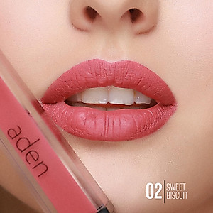 aden Tattoo Matte Lipstick - 7ML - Highly Pigmented - Provides Non-Shinny, Non Smudging and Velvety Finish – Water Proof Made in Italy (02 Sweet Biscuit)