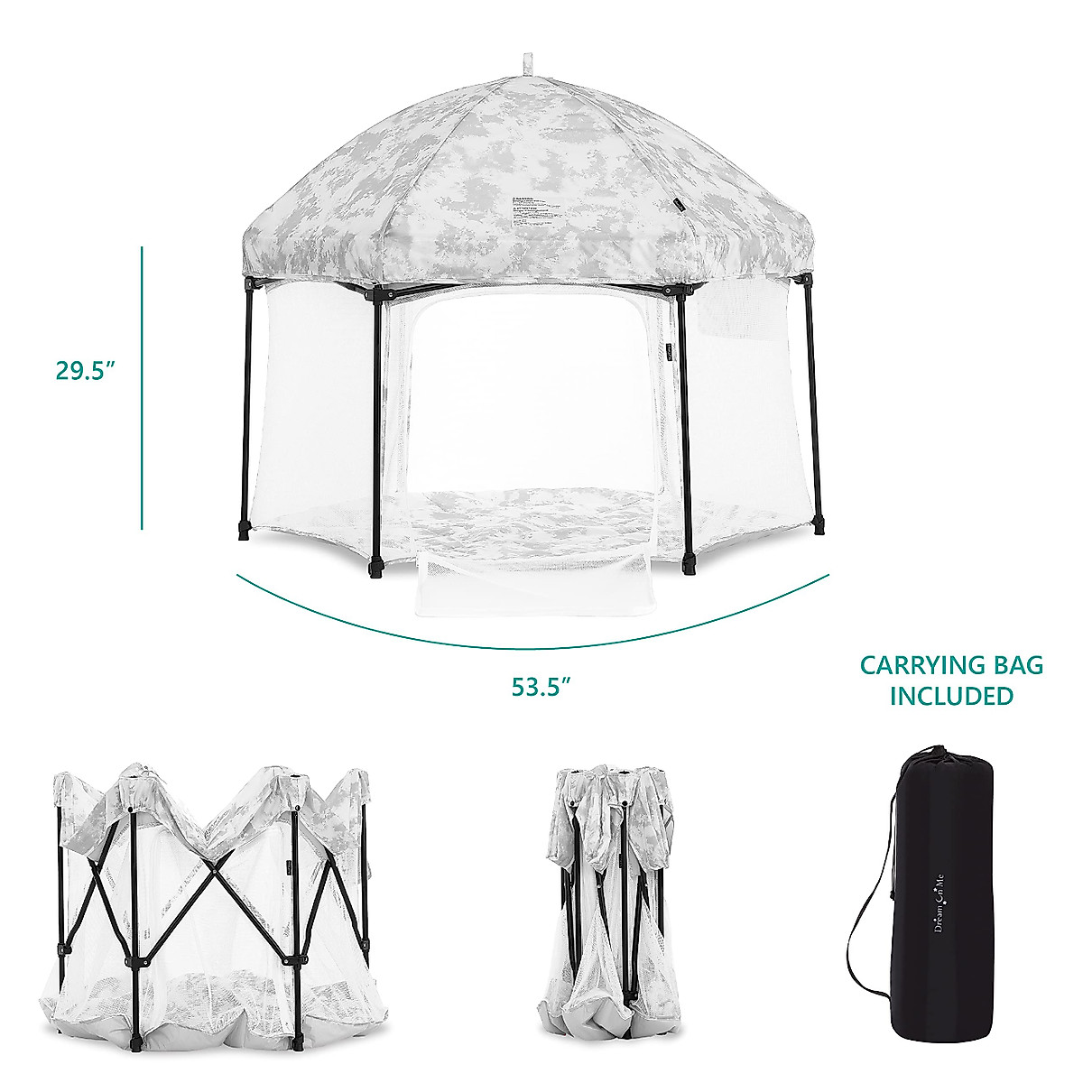 Dream On Me Onyx Playpen Set with Canopy, Storm Grey