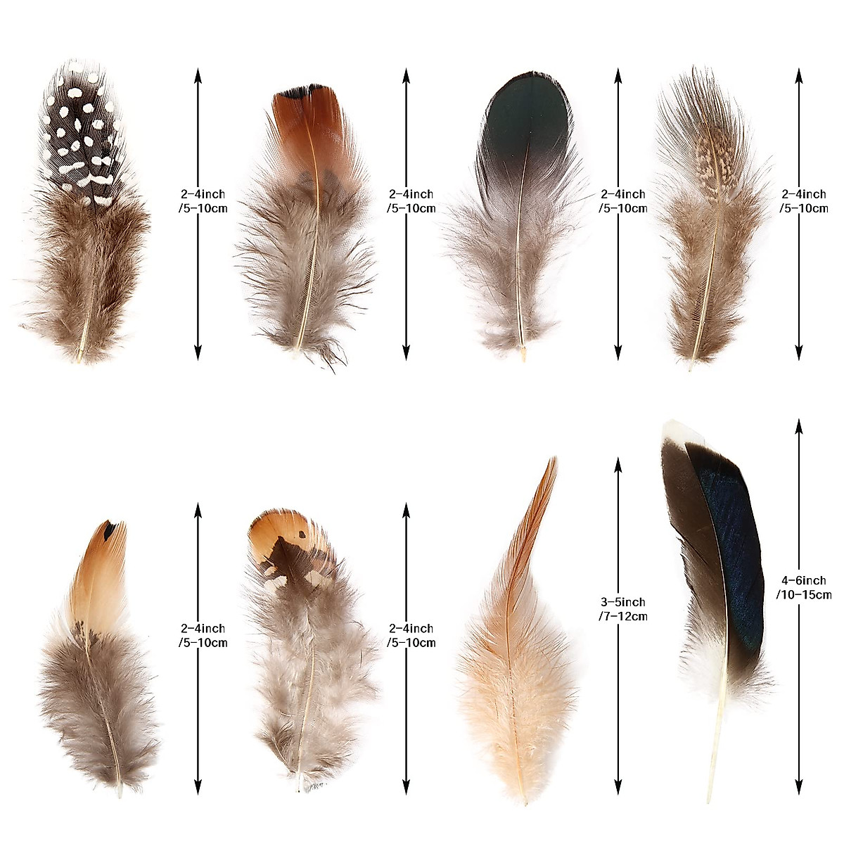 THARAHT 240pcs Mix Colour Eight Style Spotted Small Natural Bulk Feathers 2-6 Inches for for Sewing Crafts Clothing Jewelry Wedding Hair Hats Dream Catcher Decoration Guinea Fowl Feathers