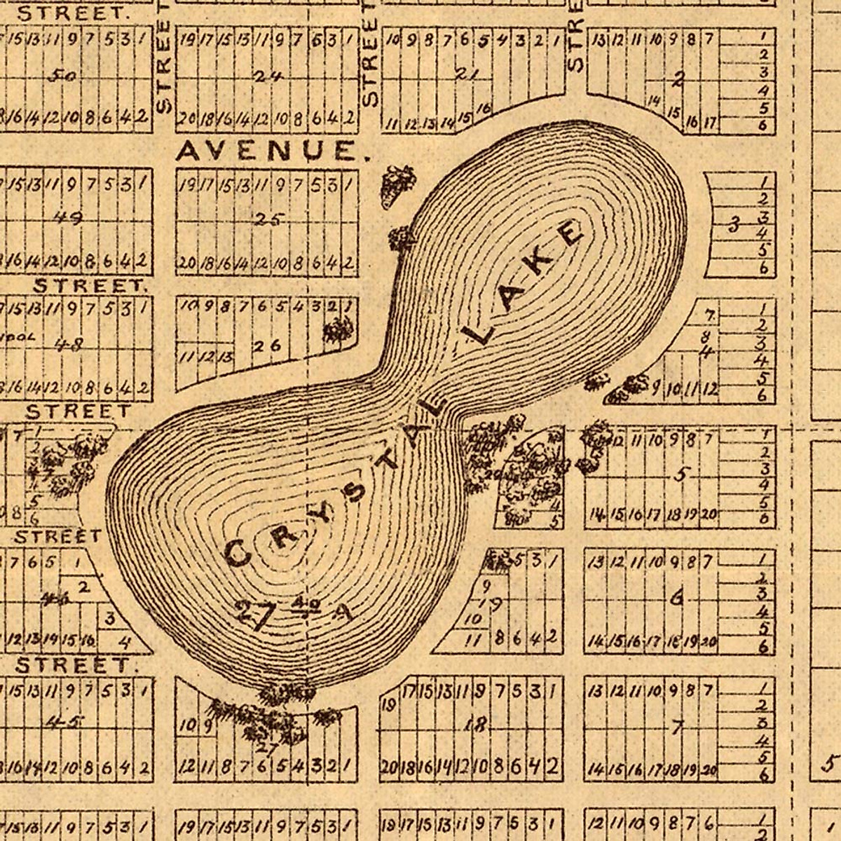 Antiguos Maps - City of Clermont, Florida map circa 1884 - measures 24 in x 30 in (610 mm x 762 mm)