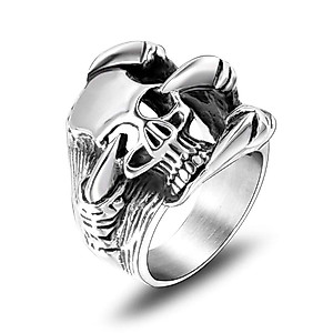 NanMuc Vintage Stainless Steel Gothic Skull Ring Punk Biker Statement Ring Cocktail Party Ring Size 12