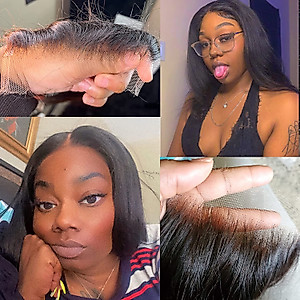 Myshinywigs Bleached Knots 5x5 Real HD Lace Closure Skinlike Straight Human Hair Closure Pre Plucked with Baby Hair Brazilian Virgin Thin Invisible 5x5 Lace Closure Serrated Edge 14 Inch Closure Only
