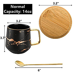 Peohud 2 Pack Porcelain Coffee Mugs Set, 14 OZ Marble Coffee Cups with Lid and Spoon, Large Tea Mugs for Latte, Cappuccino, Americano, Coffee Mugs for Couple, Novelty Engagement Gift