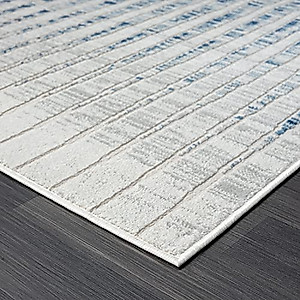 Abani Atlas 4'x6' Blue/Grey Area Rug, Striped Design - Durable Non-Shedding - Easy to Clean