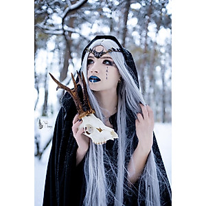 MOSTORY Handmade Moon Elf Headpiece - Woodland Forest Crown Fairy Goddess Tiara Elven Circlet Medieval Queen Festive Accessory for Women Girls Halloween Cosplay Renaissance Black