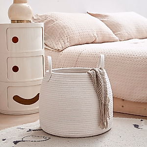 R RUNKA Nursery Laundry Basket | Kids Hamper for Blankets, Pillows,Toys (15"x 13")| Baby Toy Basket | Nursery Storage for Boho Room Decor | Ideal Gift for Baby Showers| White