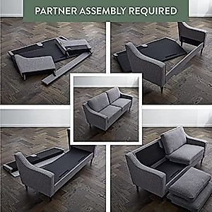 Edenbrook Jensen Upholstered Couch - Couches for Living Room - Charcoal Upholstered Couch - Living Room Furniture - Small Couch - Seats Three - Scoop Arm Modern Couch