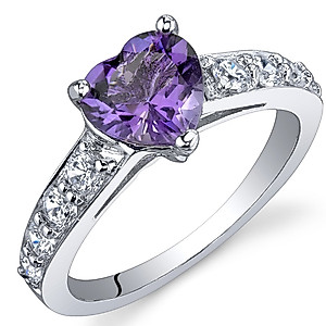 PEORA Amethyst Heart Promise Ring for Women 925 Sterling Silver, Natural Gemstone Birthstone, 1 Carat Heart Shape 7mm, Size 6