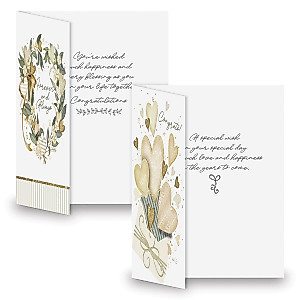 Current Wedding Stripes Congratulations Bride & Groom Greeting Cards by Nicoll Tamarin - Set of 8 (4 Designs), Large 5" x 7", Sentiments Inside, includes White Envelope