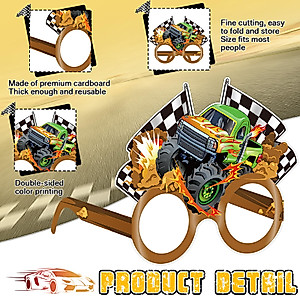 Jenaai 32 Pcs Monster Truck Party Decorations Trucks Paper Glasses Monster Truck Photo Booth Props Truck Theme Eyeglasses for Monster Truck Birthday Party Supplies Favors