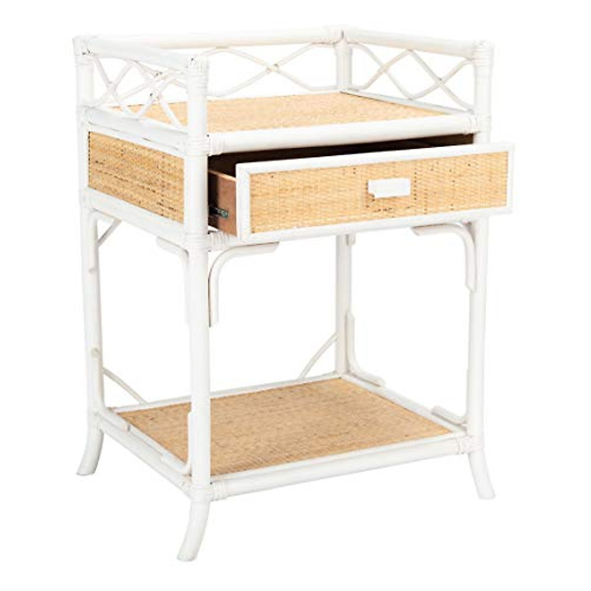 Safavieh Home Collection Rumi White and Natural Rattan 1-Drawer 1-Shelf Nightstand