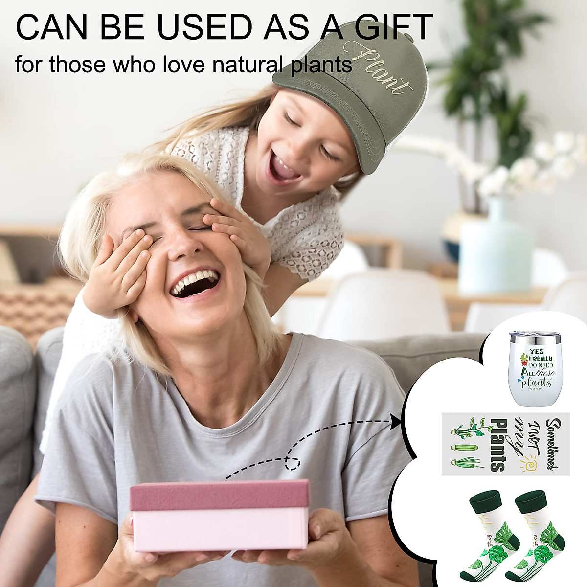 Jiuguva 4 Pcs Christmas Plant Gift Set Plant Gifts Gardening Gifts Plant Hat Funny Kitchen Towels 12 oz Wine Tumbler Cup Women's Ankle Socks Plant Gifts for Women Gardener Christmas Gift(Leaf)