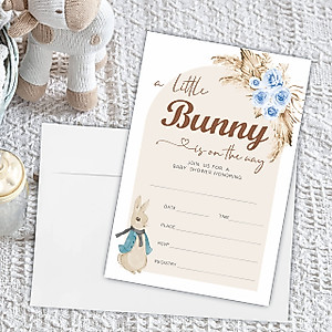 JCVUK Baby Shower Invites,Boho Bunny Theme Baby Shower Invitation Cards With Envelopes(25 Pack), Purple Bunny Baby Shower Decorations And Supplies For Boys Girls(YQK-B05)