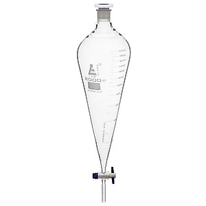 EISCO Squibb Separating Funnel, 2000ml - 29/32 Plastic Stopper, PTFE Key Stopcock, Graduated - Borosilicate Glass