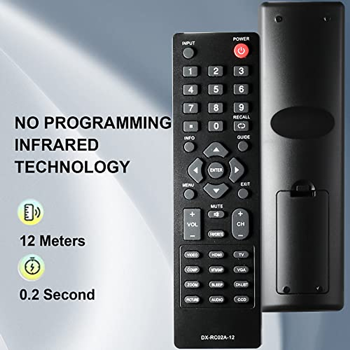 DX-RC02A-12 Universal Remote Control Compatible with All Dynex TV, Include LCD LED HDTV TVs