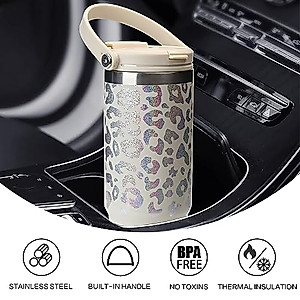 35oz Tumbler with Handle, Insulated Coffee Tumbler with Leak-proof 2-in-1 Lid and Straw, Double Wall Vacuum Insulated Coffee Mug, Stainless Steel Water Bottle for Hot&Cold Drinks(Ivory Leopard)