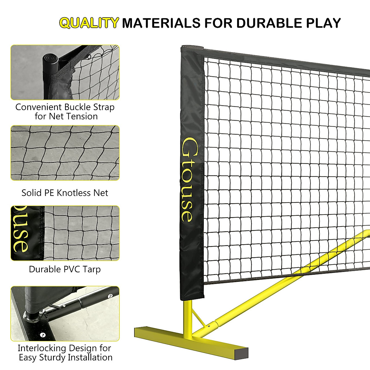 Portable Pickleball Net Outdoor, 22 FT Pickleball Net Regulation Size with Carrying Bag, Pickleball Nets System with Interlocking Metal Frame and Strong PE Net for Driveway