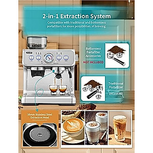 Gevi 20Bar Semi Automatic Espresso Machine With Grinder & Steam Wand – All in One Espresso Maker & Latte Machine for Home Dual Heating System