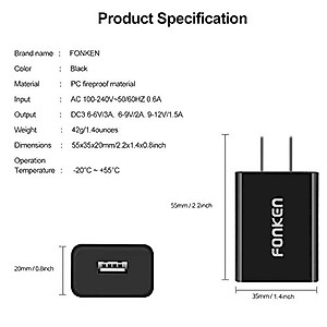 [3-Pack] Quick Charge 3.0, FONKEN 18W 3A USB Wall Charger QC 2.0/3.0 Adapter Fast Charger Block Compatible for Wireless Charger, iPhone iPad, Samsung S10/S9/S8/Note 9/8, LG G5, HTC 10 (Black)