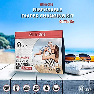 Maki's Disposable Diaper Changing Kit to Go | Contains 3 Individual Packs | Perfect for Travel | Portable Baby Changing Essentials (Size 3)