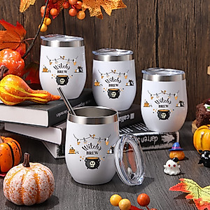 Geiserailie 4 Pieces Witch's Brew Halloween Wine Tumbler 12 oz Gift Mug Witch Room Decor for Witchcraft Women, Double Wall Vacuum Insulated Stainless Steel Coffee Mug with Lid Straw Brush