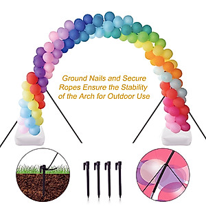 RUBFAC Balloon Arch Kit, 9ft Tall & 10ft Wide Adjustable Balloon Arch Stand with 2 PVC Bases,2 Water Fillable Bags, 60pcs Balloon Clips, 120pcs Rainbow Balloons, for Wedding Birthday Baby Shower