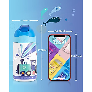 FEIJIAN Kids Insulated Water Bottle With Straw Lid 12oz, Leak-Proof BPA-FREE Metal Drink Flask, Double Wall Vacuum Stainless Steel Reusable Tumbler For Toddlers, Girls, Boys-Suitable For School