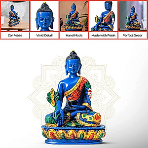 Juccini Handmade 5" Buddha Statues for Home Decor, Small Buddha Meditation Statue for Indoors Outdoor Office & Home Decoration, Hand Painted in Nepal (Medicine Buddha)
