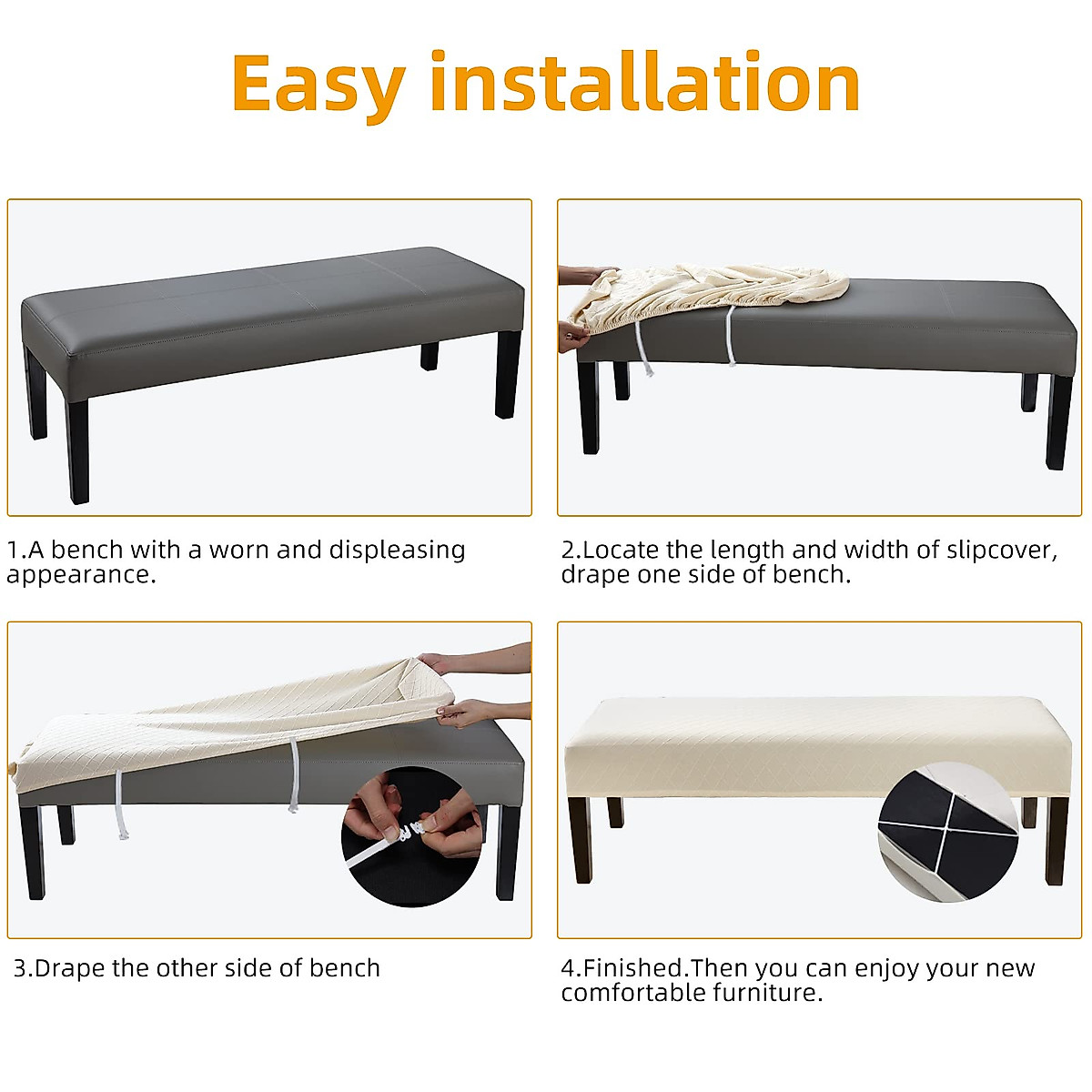 Fuloon Stretch Jacquard Dining Bench Cover - Anti-Dust Removable Bench Slipcover Washable Bench Seat Protector Cover for Living Room, Bedroom, Kitchen (Beige)