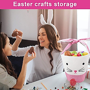 Leesgel Bunny Easter Basket for kids, Easter Basket for Girls Boys Easter Baskets with Handle Easter Bucket Gift Baskets for Kids Easter Basket Bags Party Favors for Kids (Pink)