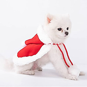 Pet Christmas Costume, Dog Cat Cape with Hat Santa Claus Cloak, Christmas Outfits Costume for Cats and Small Dogs Red(Large)