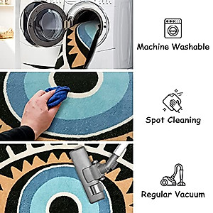 Beeiva Cute Evil Eye Area Rug 2x3 Small Washable Entryway Rug Non-Slip Door Mat Accent Throw Rugs Indoor Floor Carpet for Kitchen Bedroom Bathroom (Black/Multi, 2x3ft)