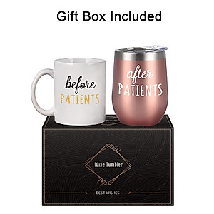 Lifecapido Before Patients After Patients Set, Nurse Week Appreciation Gifts for Nurse Practitioner Doctor Hygienist Physician Dentist Women, 11oz Coffee Mug and 12oz Stainless Steel Wine Tumbler Set