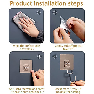 Large Adhesive Hooks 22Ib(Max),Waterproof and Rustproof Wall Hooks for Hanging Heavy Duty,Stainless Steel Towel and Coats Hooks to use Inside Kitchen Bathroom Home and Office 8 Pack (Transparent)