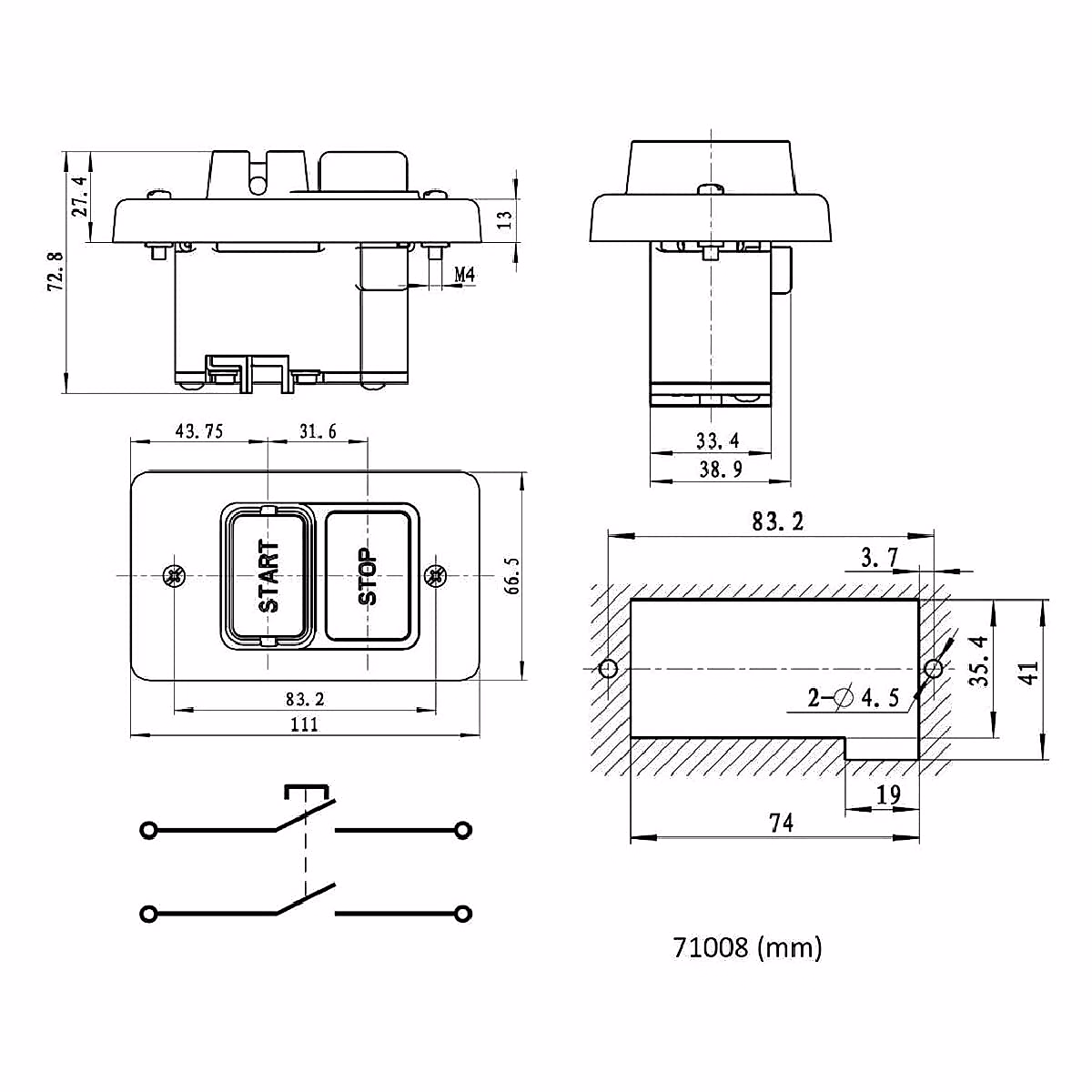 POWERTEC 71652 110/220V Single Phase On/Off Switch with Screws for Gang Box Installation, fits Table Saw, Router Table, Drill Press, Bench Saw, Band Saw