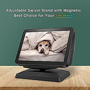Stand for Echo Show 8, Adjustable Mount Accessory Smart Speaker 360 Degree Swivel Holder for Echo Show 8 with Magnetic Attachment Anti-Slip Base (Black)