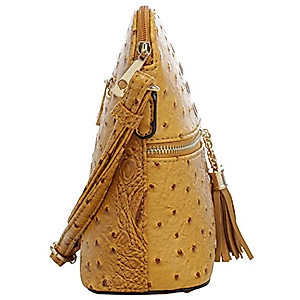 SG SUGU Crocodile Pattern Lightweight Medium Dome Crossbody Bag Shoulder Bag with Tassel | Mustard