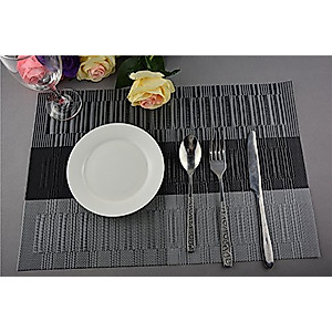 famibay Bamboo PVC Weave Placemats Non-Slip Kitchen Table Mats Set of 4-30x45 cm (Black and Grey)