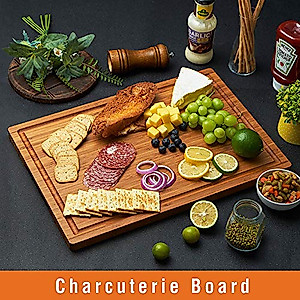 Bamboo Wood Cutting Board for Kitchen, 18" Large Cheese Charcuterie Chopping Block with Side Handles and Juice Grooves
