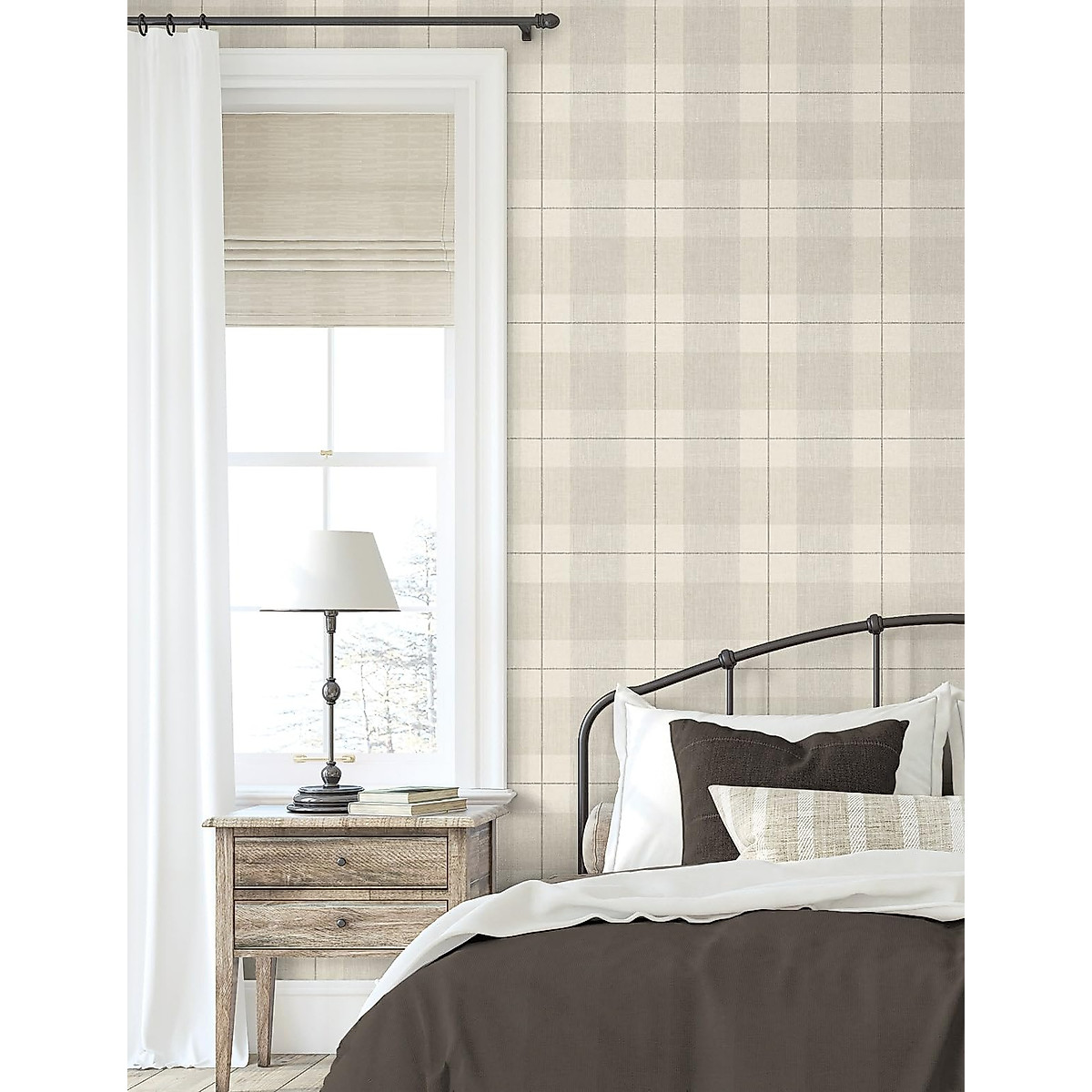 NextWall Lenox Hill Plaid Peel and Stick Wallpaper (Neutral)