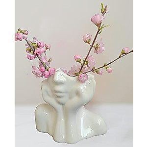 Female Form Ceramic Body Face Art Vase Ideal For Home Office Bookshelf Table Shelf Décor Modern Farmhouse 5.52x2.76x4.73Inch, Small