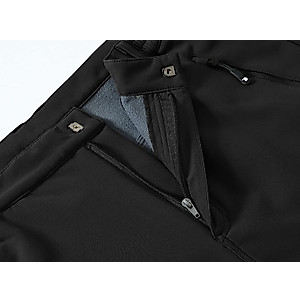 TBMPOY Men's Ski Snow Pants Waterproof Fleece Lined Insulated Softshell Snowboard Hiking Outdoor Zipper Bottom Leg Black 36