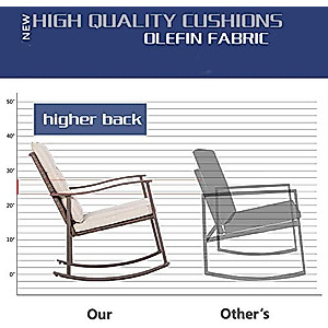 Skiway 3 Piece Outdoor Rocking Chair Set, Patio Brown Wicker Rattan Rocker, Cushioned Bistro Higher Back Rocking Chairs Set of 2 with Glass Table