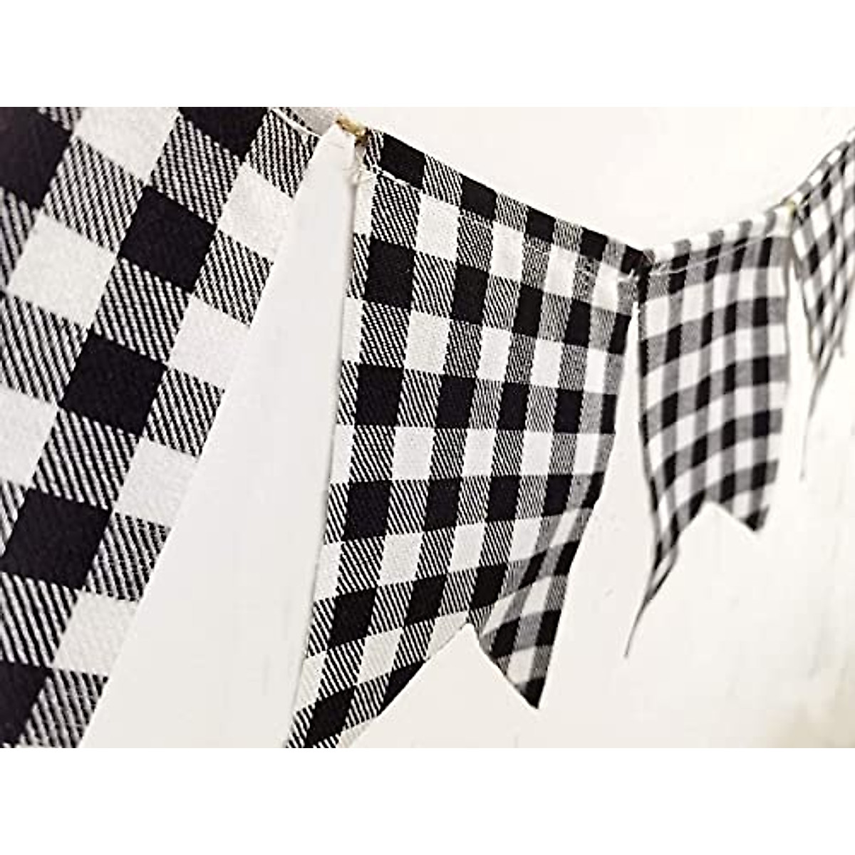 Buffalo Checkered Plaid Banner Cotton Black and White Gingham Bunting Garland for Mantel Fireplace Decorations (4 Pack)