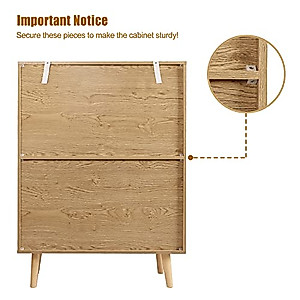 Anmytek Rattan Cabinet, 44" H Tall Sideboard Storage Cabinet with Crafted Rattan Front, Entry Cabinet Wood 2 Door Accent Cabinet with Adjustable Shelves Rustic Oak, H0030