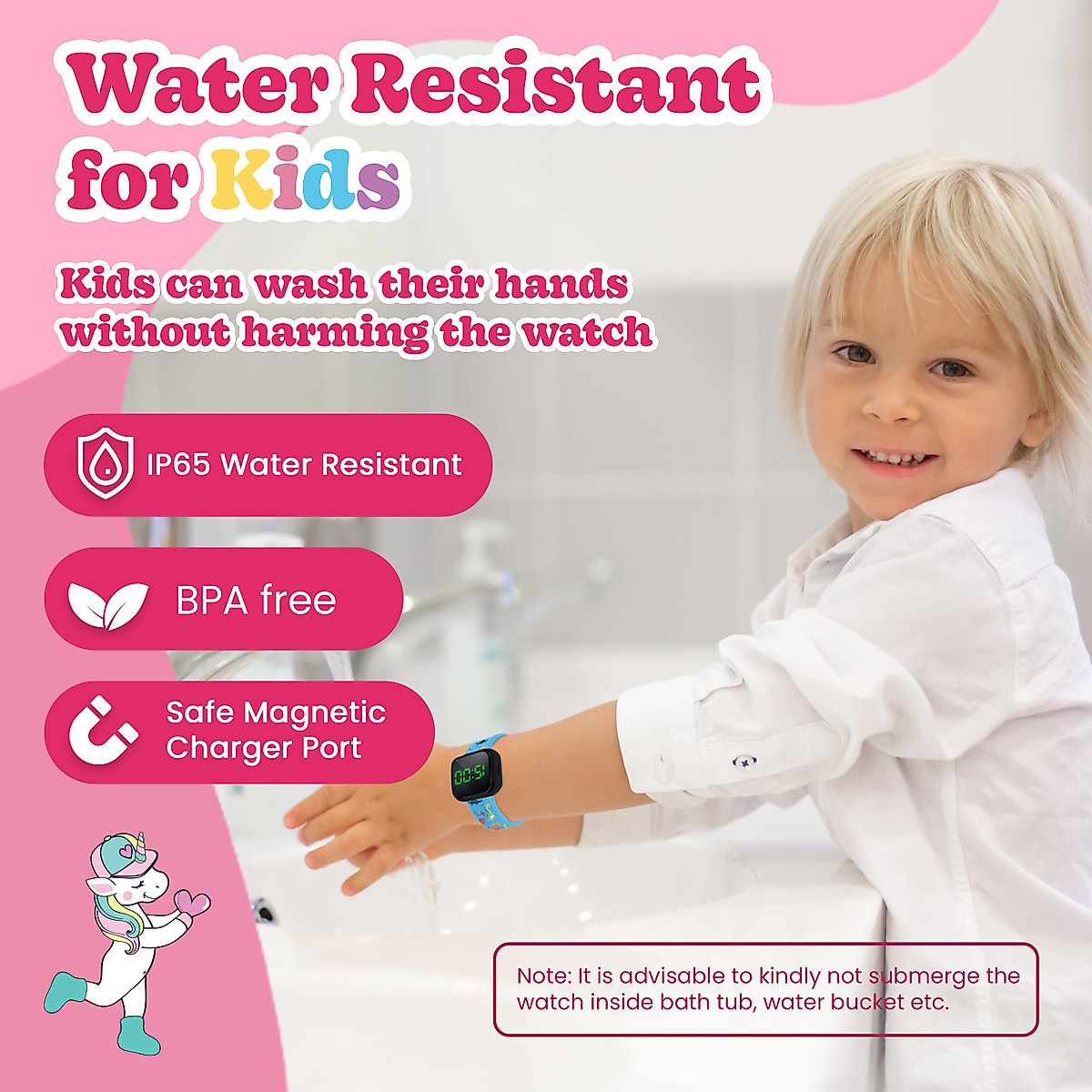 ATHENA FUTURES Potty Training Toilet Timer Watch for Girls & Boys, Fun Flashing Lights, Music, Rechargeable, Smart Sensor, Alarm, Kids, Baby & Toddler Potty Train Toilet Timer, Pink