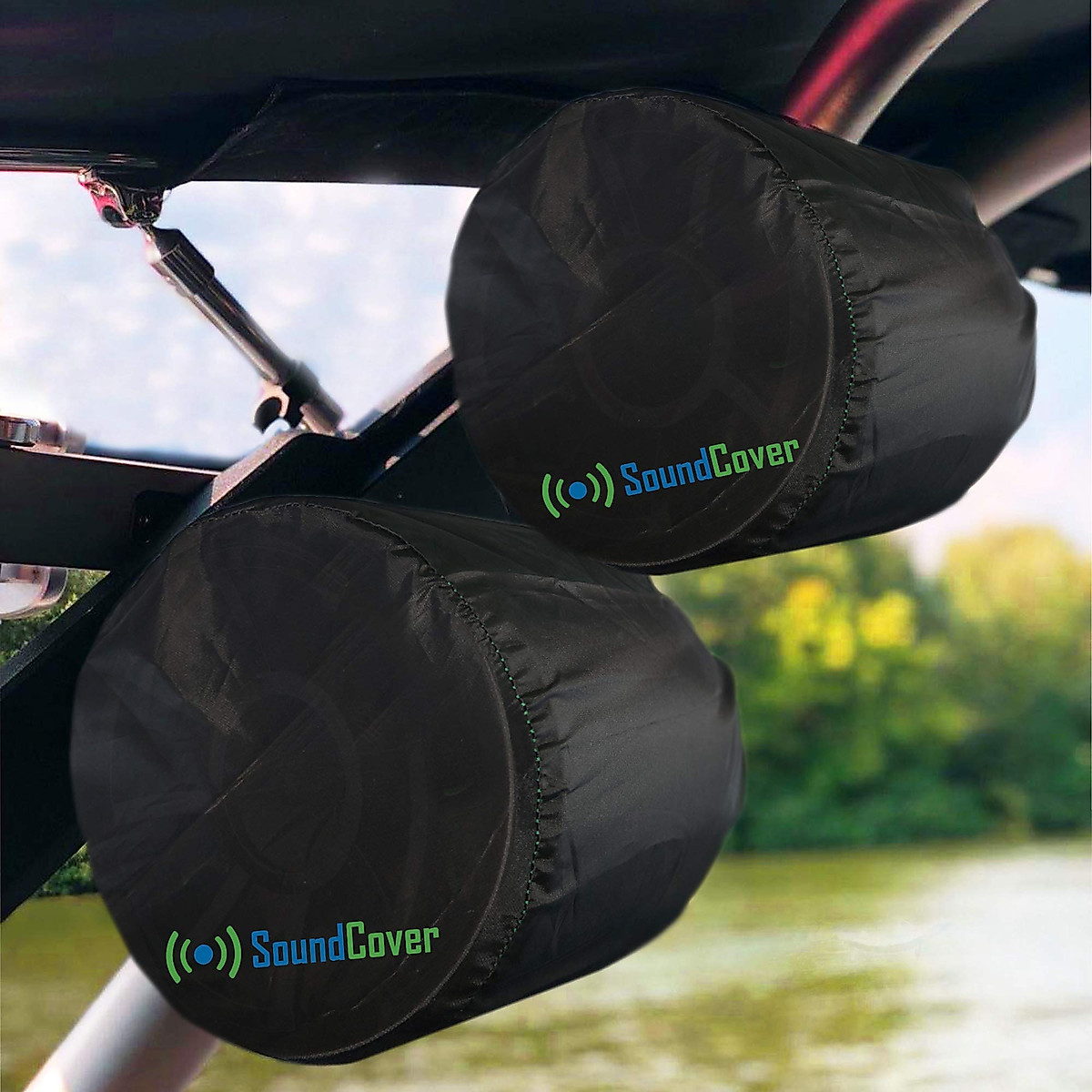 Two Small Black Marine Wakeboard Tower Pod Speaker Covers for Small Boat Speakers - Cover Dimensions H 7.5" x W 7.5" x D 7.5" - Fits Boss, Rockville, Kicker, Pyle & NOAM NUTV5