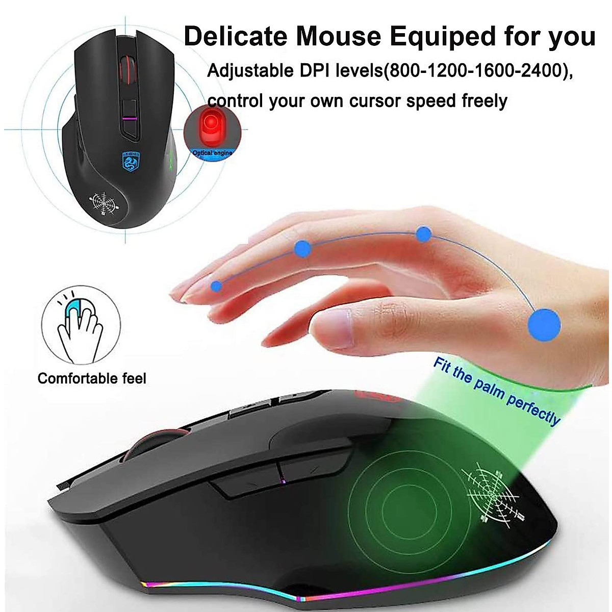 Rechargeable Keyboard and Mouse,Suspended Keycap Mechanical Feel Backlit Gaming Keyboard Mouse Set-Wireless 2.4G Drive Free,Adjustable Breathing Lamp,Anti-ghosting,12 Multimedia Keys (Black-RGB)